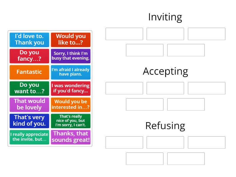 Making and responding to invitations - Ordenar por grupo