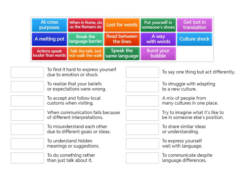 Culture Shock Idioms B2+-C2 - Match up