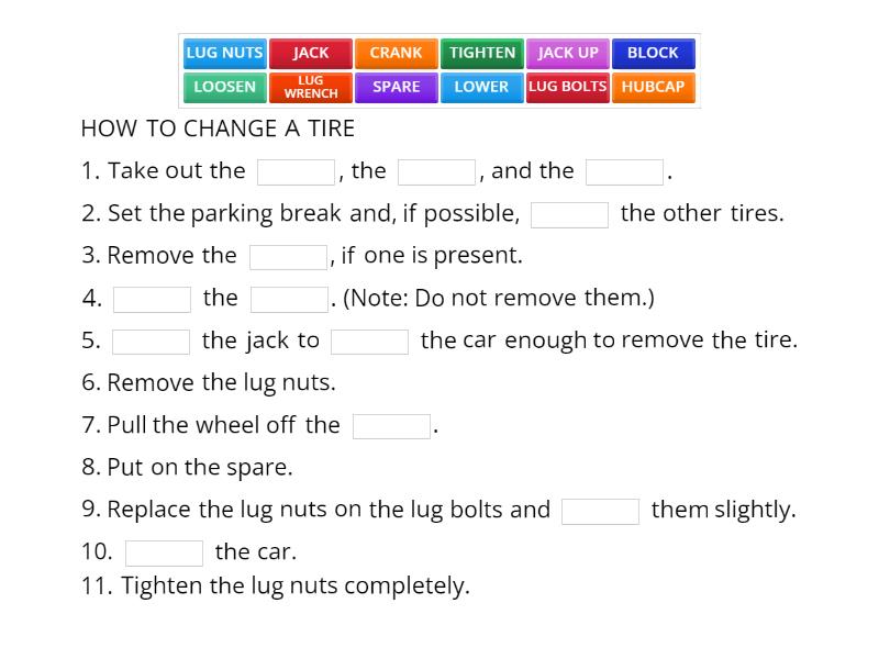 ESP1901_UNIT 2_CLASS 3_HOW TO CHANGE A TIRE - Complete the sentence
