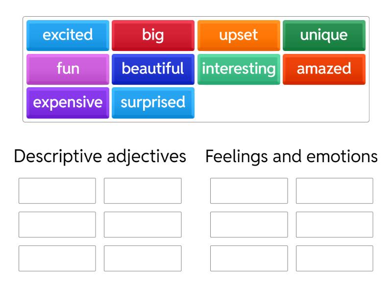 Descriptive adjectives and Feelings and emotions - Group sort