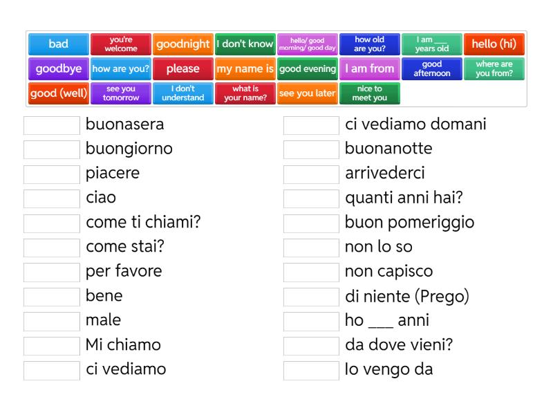 Italian Phrases - Match up