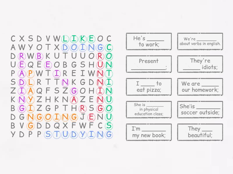 Present Continuous 2B - Sopa de letras