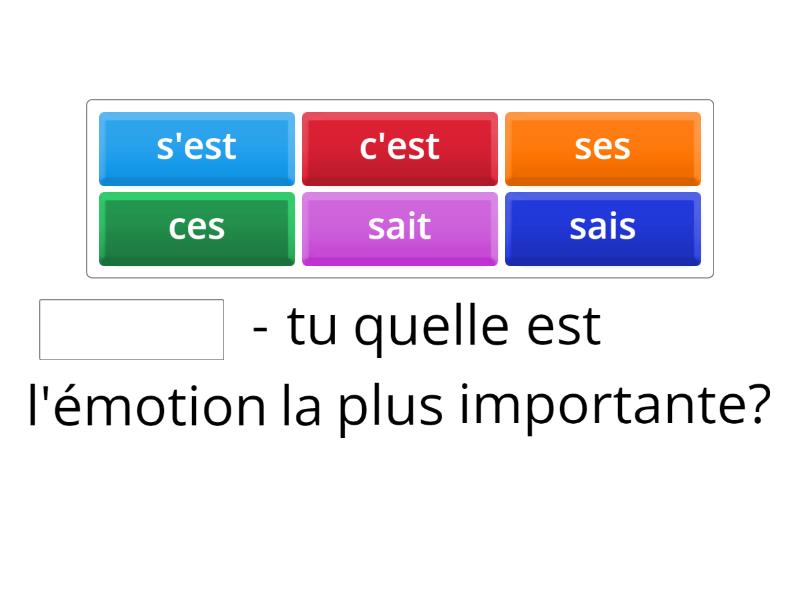 Homophones C'est, s'est, ces, ses, sait, sais - Complete the sentence