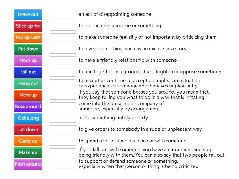 exam Friendship Phrasal Verbs - Match up