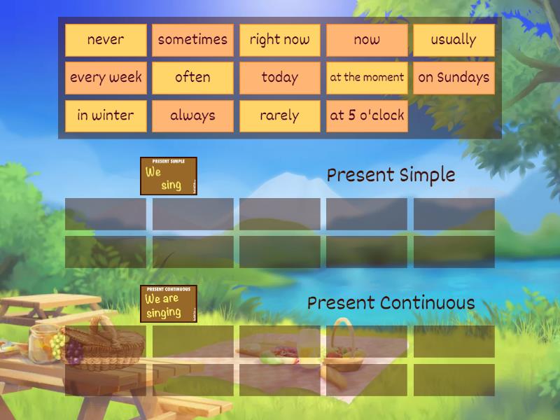 Present Simple vs Present Continuous adverbs of time - Group sort