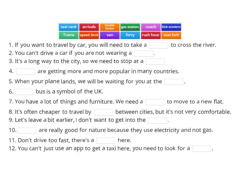 Transport sentences - Complete the sentence