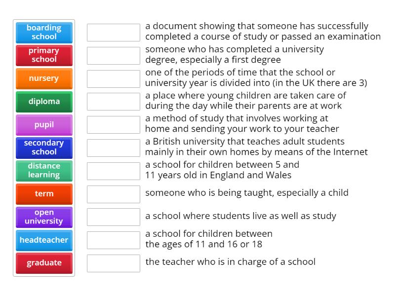 RMA2+ Lesson 4 Education - Vocabulary - Match up
