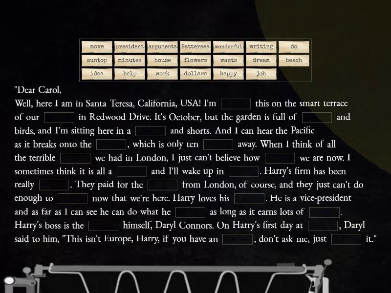 UNIT 17 IN-CLASS ACTIVITY GOODBYE BATTERSEA LETTER - Complete the sentence