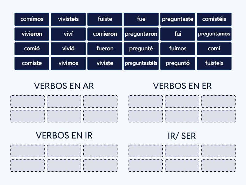 REGULARES Y VERBOS SER E IR EN PRETÉRITO INDEFINIDO - Group sort