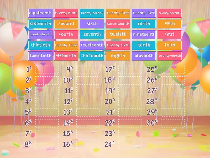 Ordinal Numbers Matching (1-30) - Rank order