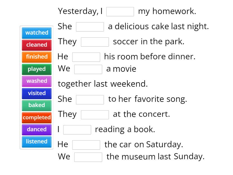 Regular Verbs: Sentences - Complete the sentence