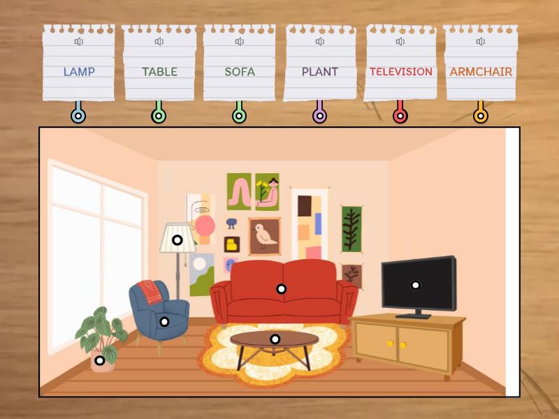 WHAT'S IN THE LIVING ROOM? - Labelled diagram