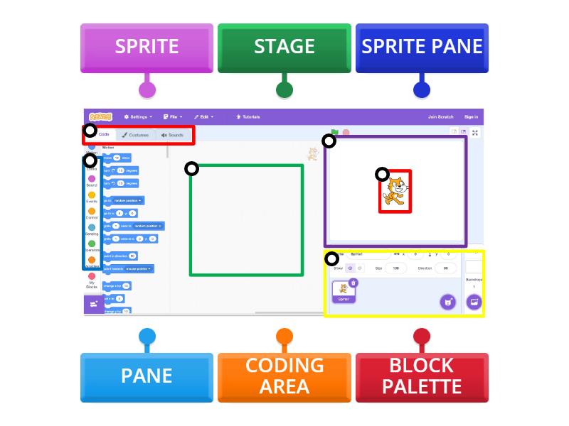 PARTS OF SCRATCH INTERFACE - Labelled diagram