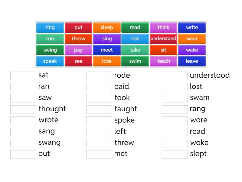 TLS G3 Wonders Irregular Verbs Past Tense Matchup - Match up