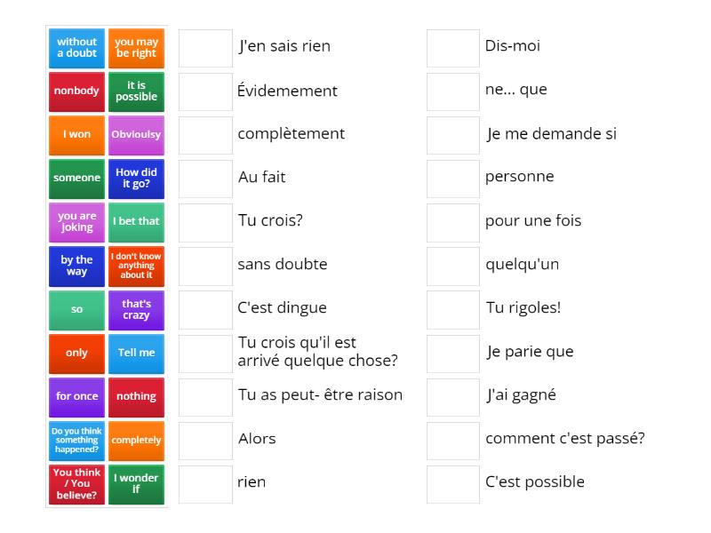 Bien Dit! 2 Ch 4.1 Phrases - Match up