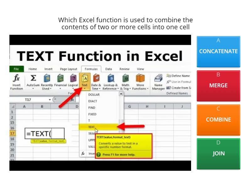 Microsoft Excel (Text functions) - Quiz