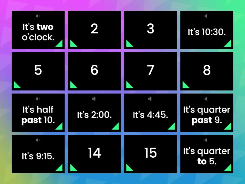 AEF 1 - Telling The Time - Memory Game - Matching pairs