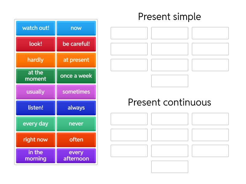 Present simple vs present continuous 1 - Group sort