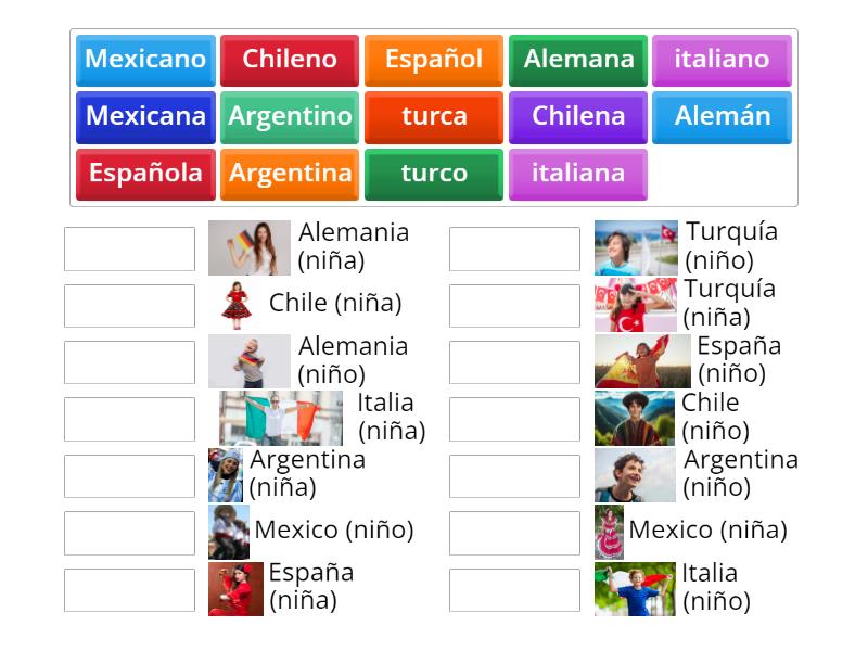 Masculine and Feminine Nationalities in Spanish - Match up