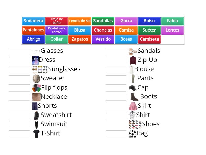 La ropa y los accesorios - Match up
