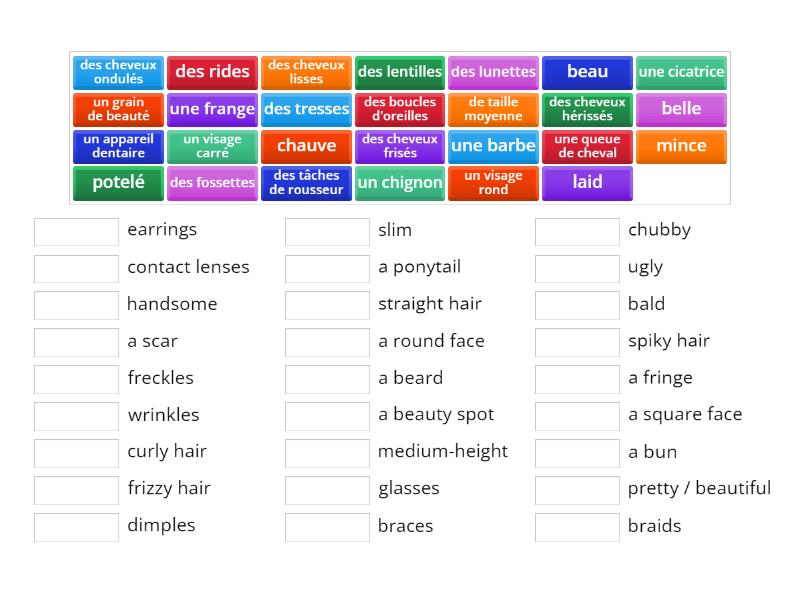 Physical description French and English - Match up