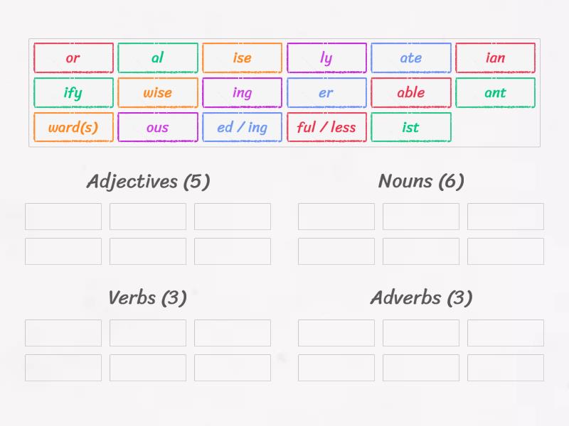 B1.3 - U7 Word Building (Suffixes) - Group sort
