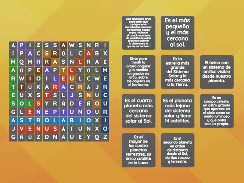 del sistema solar - Sopa de letras
