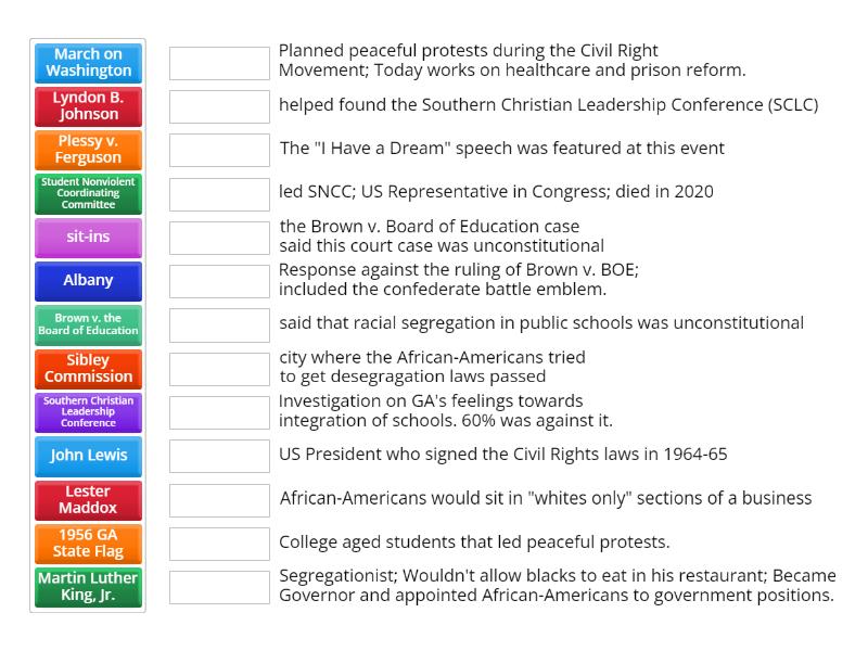 SS8H11 - Civil Rights Movement - Match up