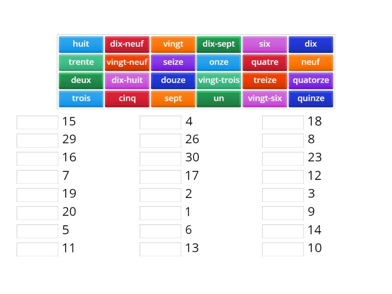 Les nombres de 1 à 30 - Apparier