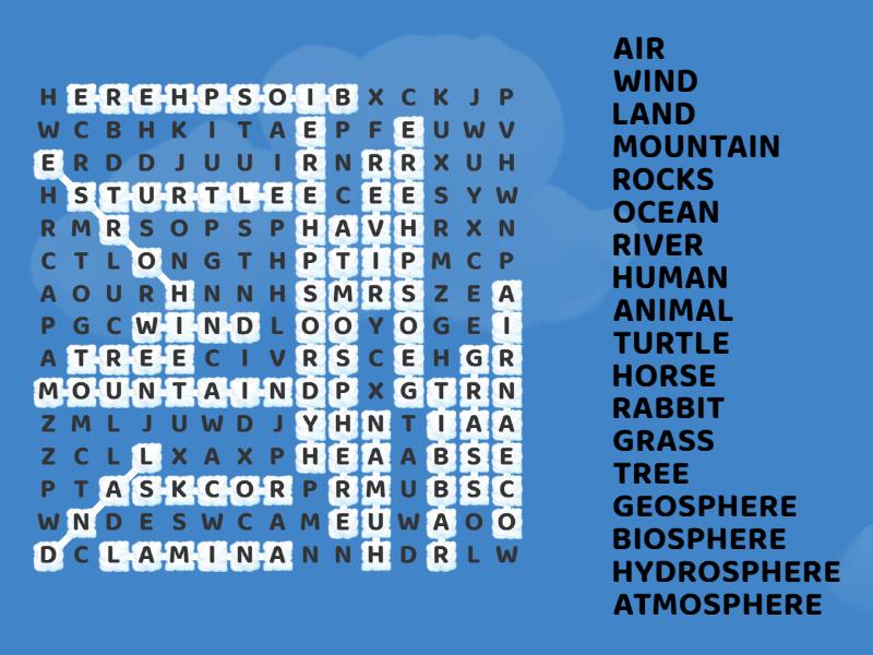Spheres of the earth: Word search - Wordsearch