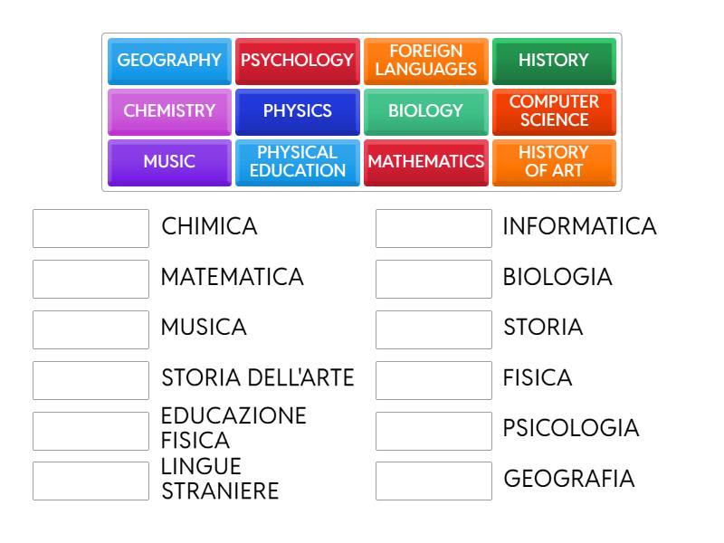 SCHOOL SUBJECTS- MATERIE SCOLASTICHE - Match up