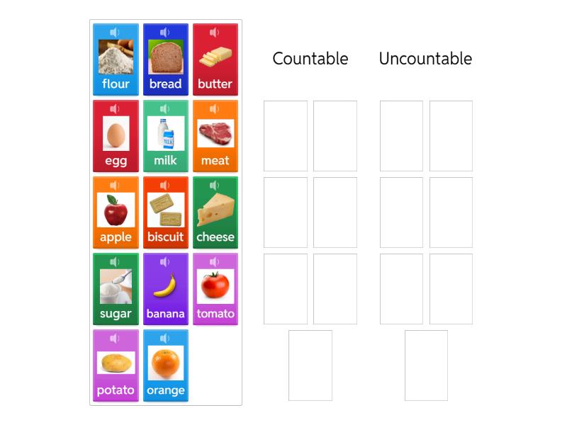 Countable and uncountable nouns - Group sort