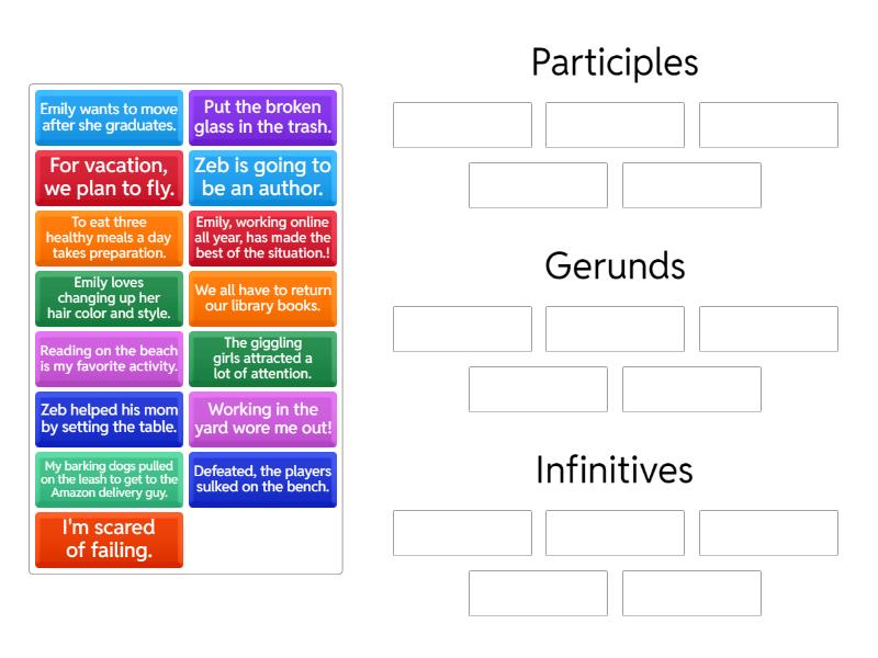 Verbals - Sorting gerunds, infinitives, and participles - Group sort