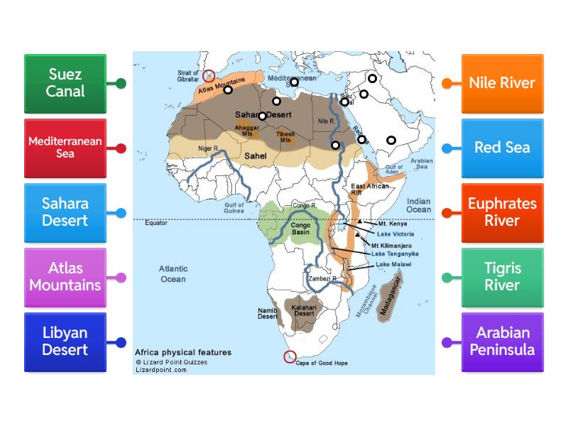 North Africa Physical Map - Labelled diagram