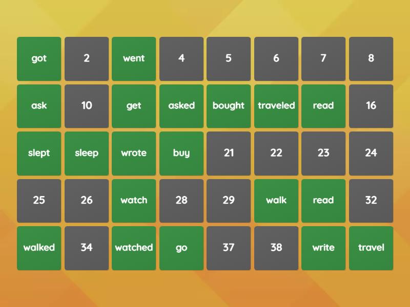Simple Past Memory Game- Regular and irregular verbs - Matching pairs