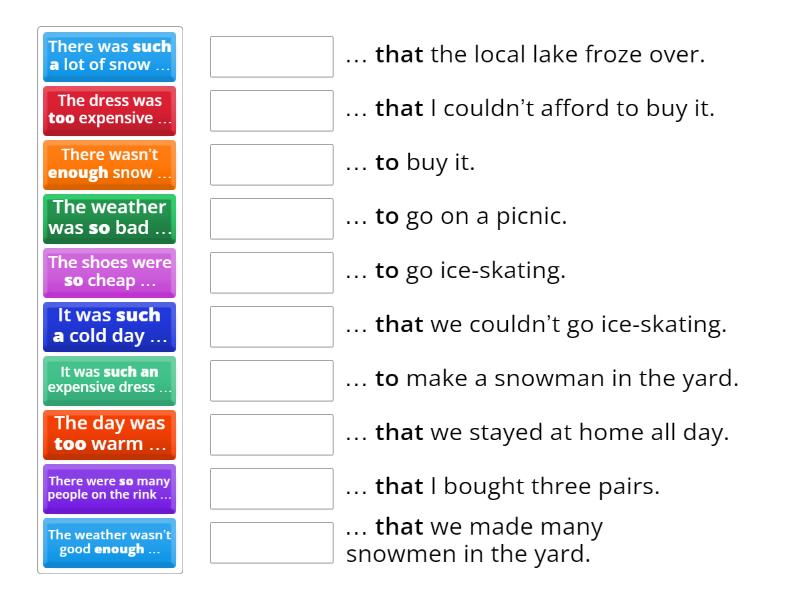 stopniowanie So / such / too / enough - Match up