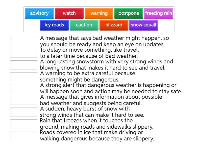 ️Weather Warning Vocabulary ️ - Match up