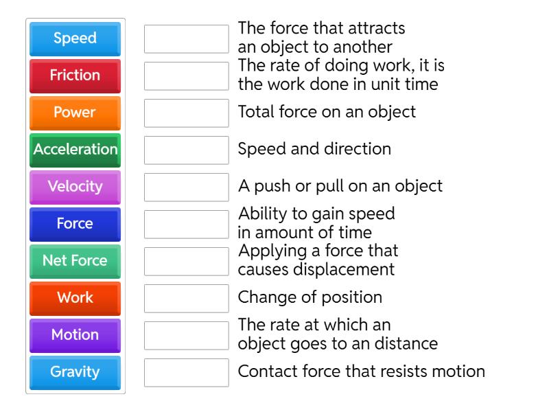 Force and Motion Study Guide - Match up