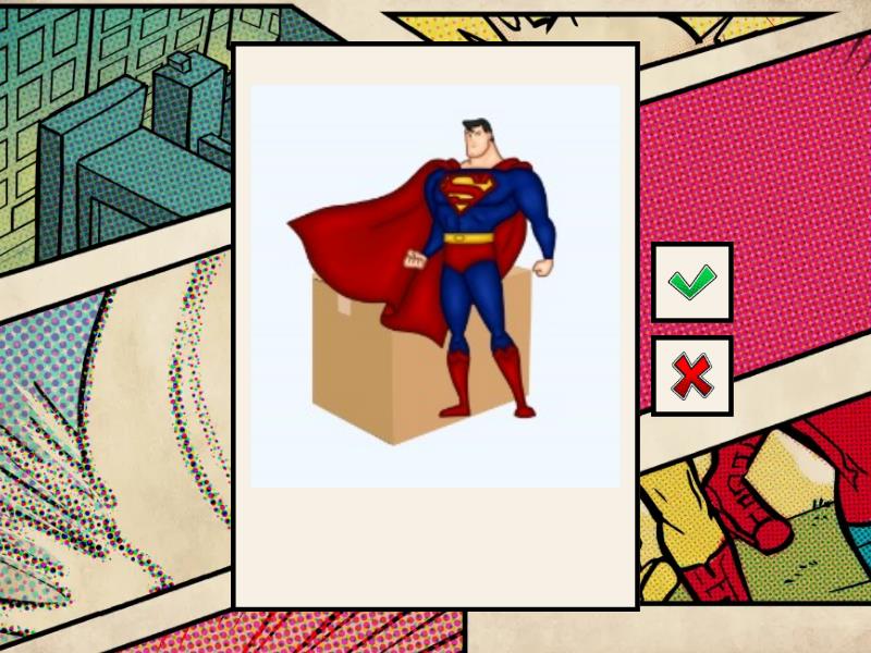 Superheroes. Prepositions of place. - Flash cards