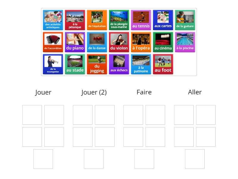 Les loisirs : jouer / faire / aller (A1) - Trier par groupe