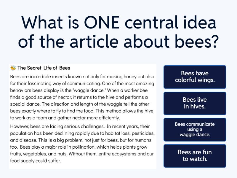 Two or More Central Ideas Warm Up - Quiz