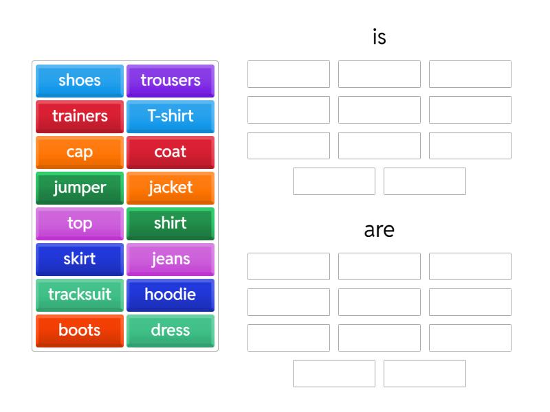 Go Getter 1 Unit 2 is/are clothes - Group sort