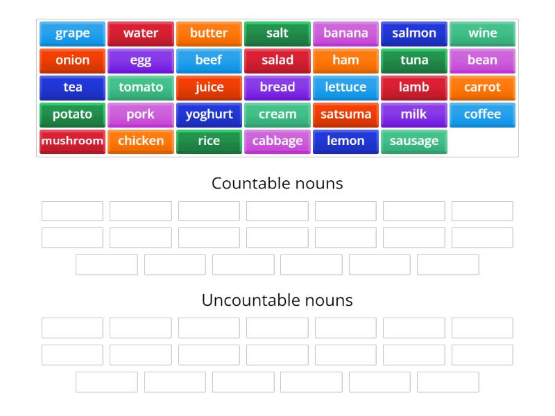 Project 2. Unit 4. Countable and uncountable nouns - Group sort