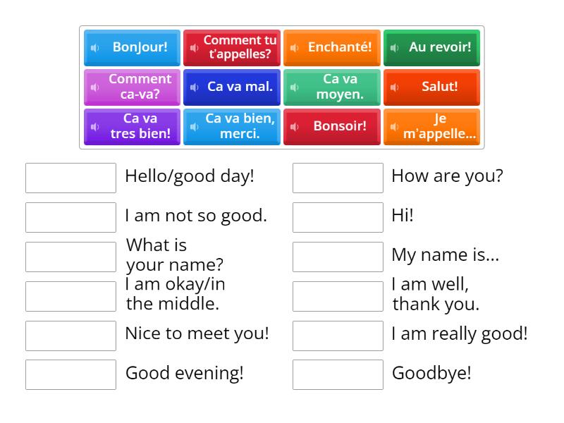 French Greetings and Feelings - Match up