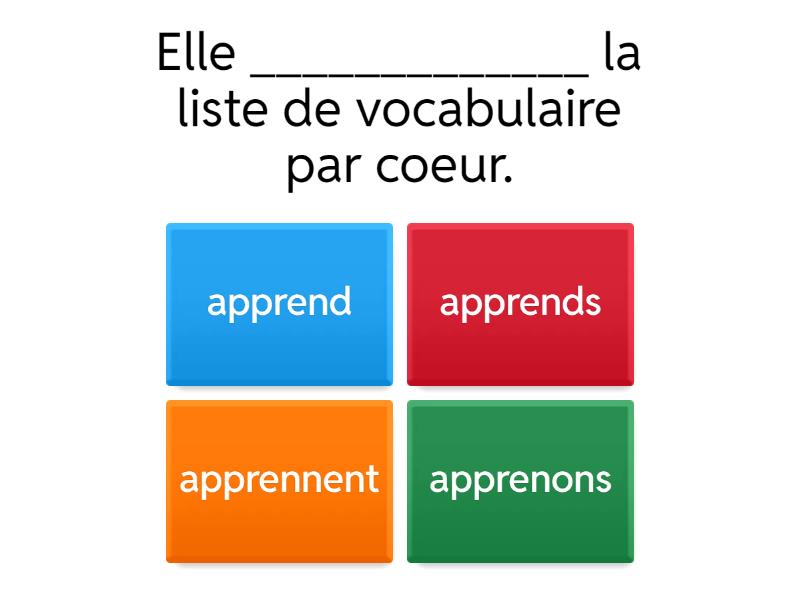 Prendre, apprendre et comprendre - Cuestionario