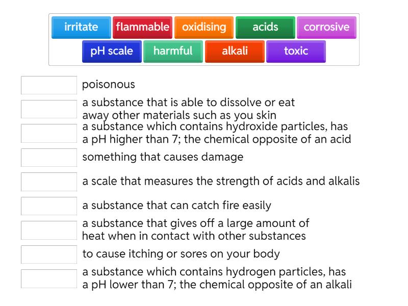 acids and alkalis vocabulary - Match up