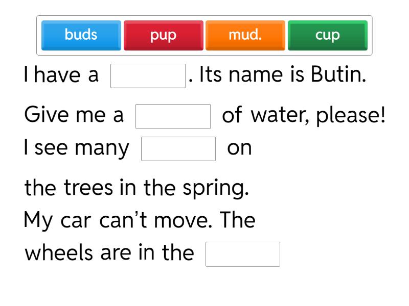 Phonics - Unit 7: Ud, Up - Complete the sentence