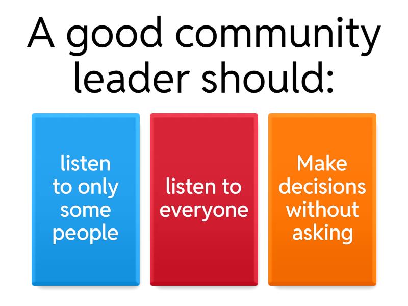 TCI- Unit 4 lesson 14- How do leaders help their communities? - Quiz