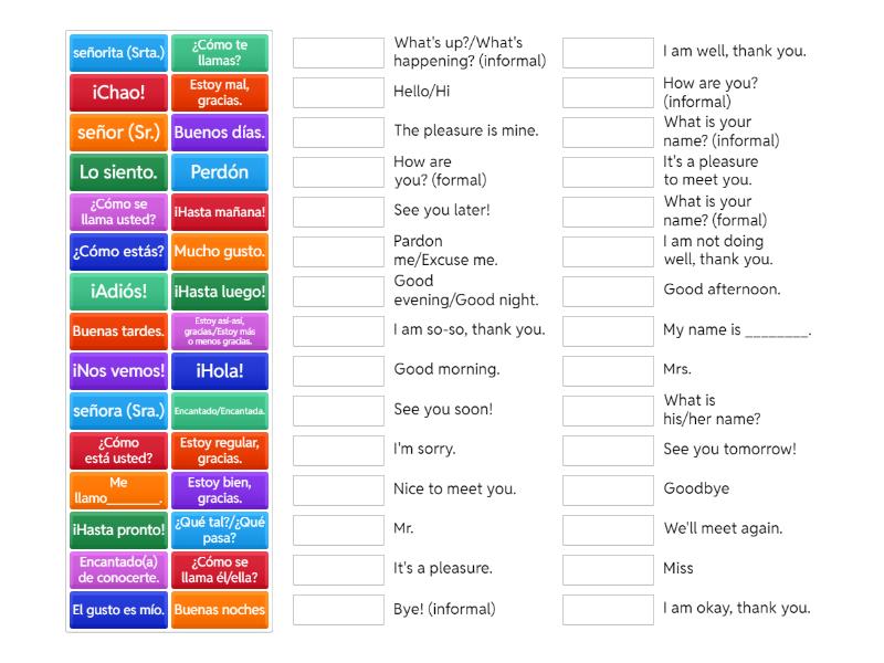 Los Saludos y Las Despedidas (Greetings/Farewells) - Match up