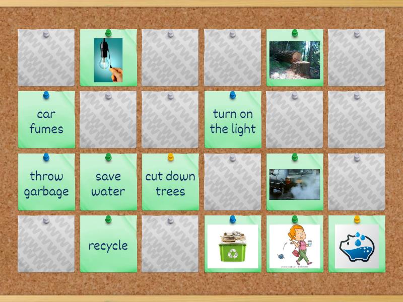 Recycling: vocabulary memory game - Matching pairs